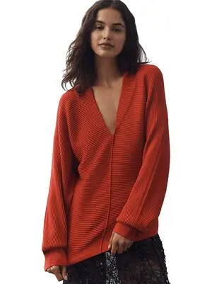 Maeve Plunge-neck Seamed Pullover Sweater - Roasted Chili