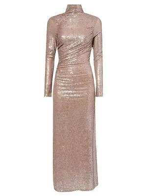 NEEDLE & THREAD Malia Turtleneck Sequin Gown - Warm Taupe