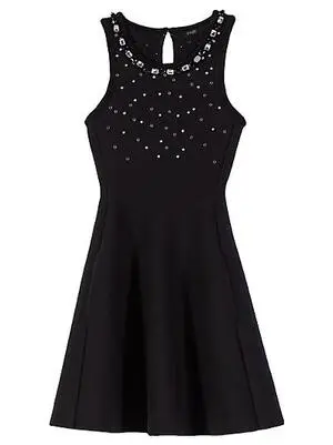 Maje Rhinestone-embellished Flared-skirt Knitted Mini Dress - Black