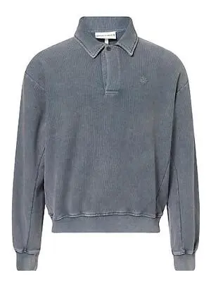 THE COUTURE CLUB Ribbed Polo-collar Cotton-jersey Sweatshirt - Grey
