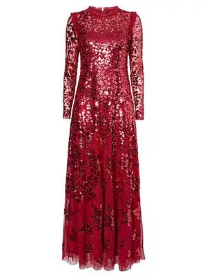 NEEDLE & THREAD Rosanna Lattice Sequin Woven Gown - Red
