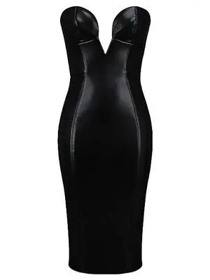 House Of Cb Faux-leather Strapless Midi Dress - Black