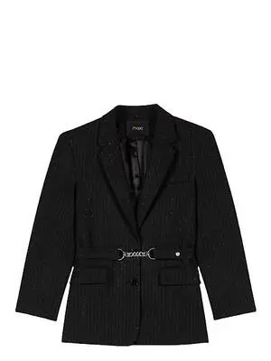 Maje Pinstriped Diamante-embellished Woven Blazer - Black