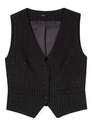 Maje Pinstriped Vest With Diamante Embellishment - Black