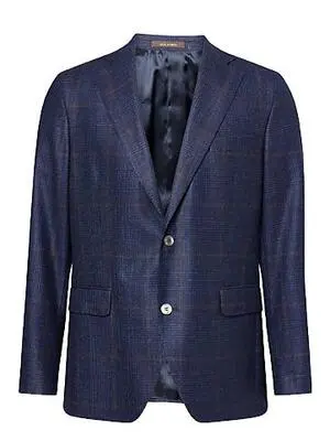 OSCAR JACOBSON Fogerty Checked Silk, Wool And Cashmere Blend Blazer - Blue Ocean