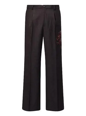 Dries Van Noten Embroidered Straight-leg Wool Trousers - Dark Brown