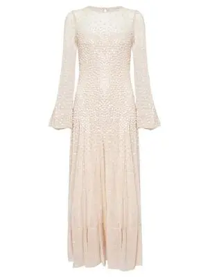 NEEDLE & THREAD Sequin Cascade Long-sleeve Woven Gown - Oyster