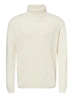 OSCAR JACOBSON Cable-knitted Wool Blend Jumper - White Shell