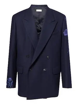 Dries Van Noten Bishop Embroidered Wool Jacket - Navy
