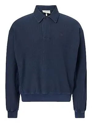 THE COUTURE CLUB Ribbed Polo-collar Cotton-jersey Sweatshirt - Navy