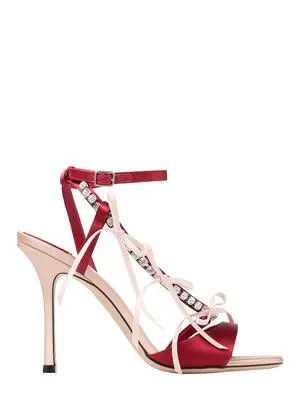 JIMMY CHOO Lula 100 Satin Sandals - Macaron/ruby Red