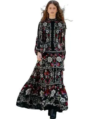 Farm Rio Floral Ruffled Maxi Dress - Rococo Flowers Black