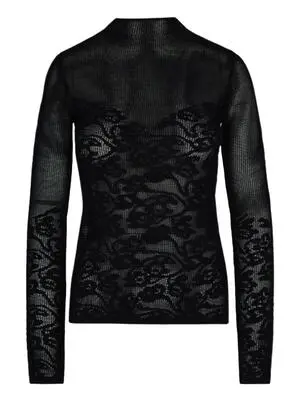 Patrizia Pepe Raw-cut Turtleneck With Lace - Black