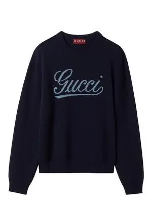 Gucci Knit Wool Sweater With Intarsia - Blue