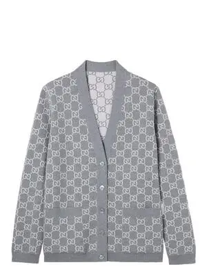 Gucci Reversible Gg Fine Wool Jacquard Cardigan - Silver