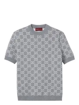 Gucci Reversible Gg Fine Wool Jacquard Top - Silver