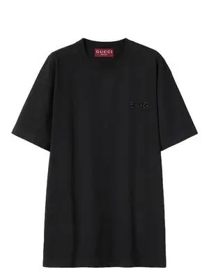 Gucci Cotton Jersey T-shirt With Horsebit Embroidery - Black
