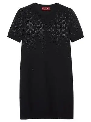 GUCCI Fine Wool Dress With GG Crystals
