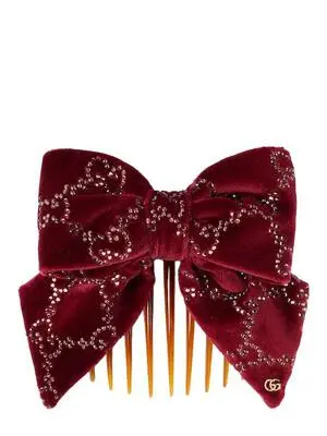 Gucci Velvet Hair Slide With Gg Crystals - Bordeaux