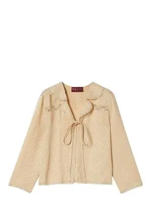 Gucci Diagonal Gg Silk Jacquard Shirt - Beige