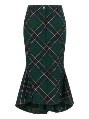 Alexander McQueen Tartan Wool Midi Skirt - Green