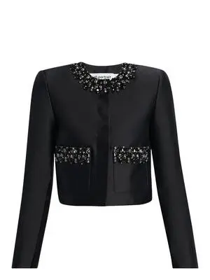 SELF-PORTRAIT Taffeta Embellished-trim Jacket - Black