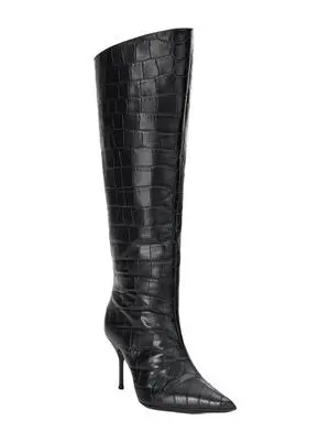 Staud 90mm Sebastian Croco Leather Knee-high Boots - Black Croc