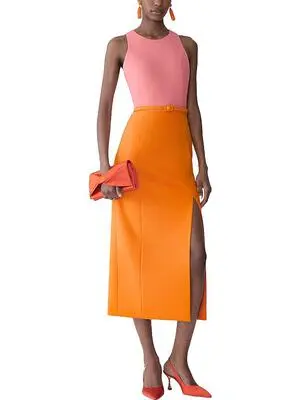 Carolina Herrera Crewneck Sleeveless Midi Dress - Tiger Lily Multi