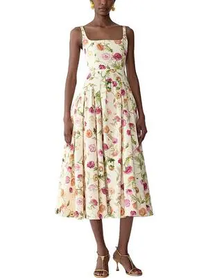 Carolina Herrera Scoop Neck Floral Print Midi Dress - Almond Multi