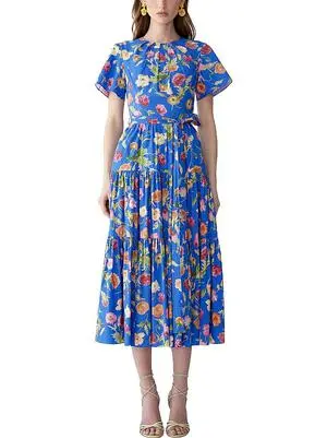 Carolina Herrera Printed Tiered Midi Dress - Bluebell Multi