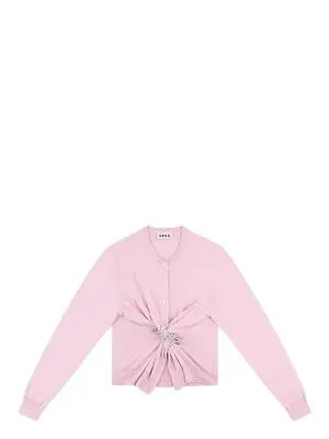 AREA Crystal Knot Cotton Cashmere Sweater - Pastel Pink
