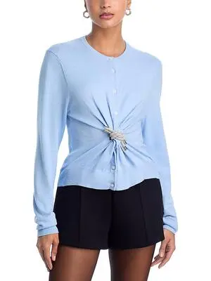 AREA Crystal Knot Cotton Cashmere Sweater - Powder Blue