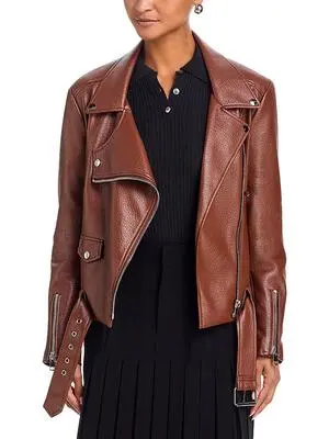 Essentiel Antwerp Faux Leather Moto Jacket - Gingerbread