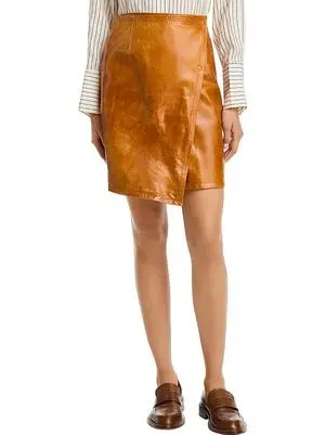 Co Leather Wrap Skirt - Cognac