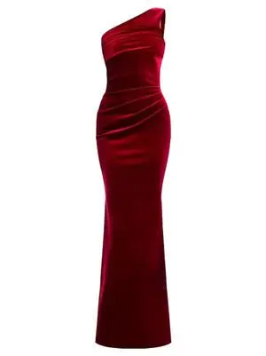Chiara Boni La Petite Robe Epoque Velvet One Shoulder Gown - Garnet