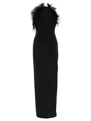 Attico Feather Trim Maxi Dress - Black