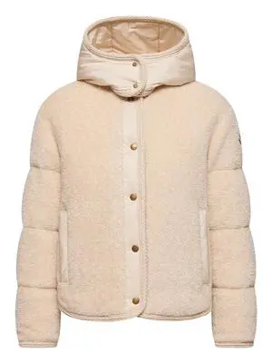 Moncler Ciboulette Braided Trim Teddy Hooded Short Down Jacket - White