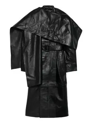 DUCIE Nina Wrap-around Leather Coat - Black