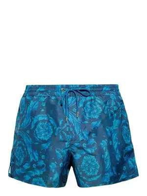 Versace Floral-motif Drawstring Swim Shorts - Blue