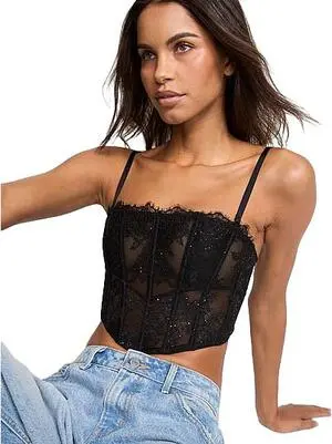 Victoria's Secret Rose Lace Shimmer Strapless Corset Top - Print
