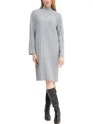 Barbour Sophia Ribbed Funnel-neck Midi Dress - Grey