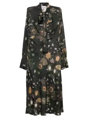 SEMICOUTURE Tie-detail Floral-print Midi Dress - Grey