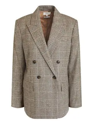 Vince Double-breasted Prince Of Wales Checked Flannel Blazer - Taupe