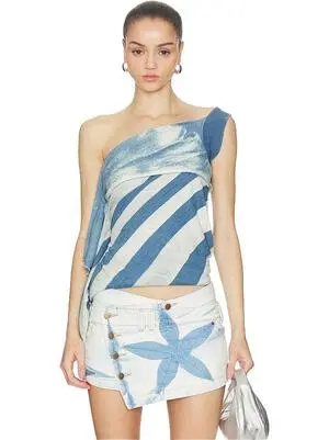 MASHA POPOVA Backless One-shoulder Top - Frostbite Blue