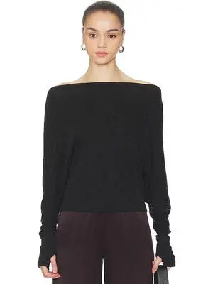 Enza Costa Cashmere Jersey Dolman Top - Charcoal