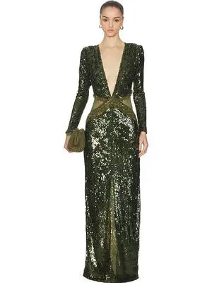 PatBO Bossa Sequin Gown - Green