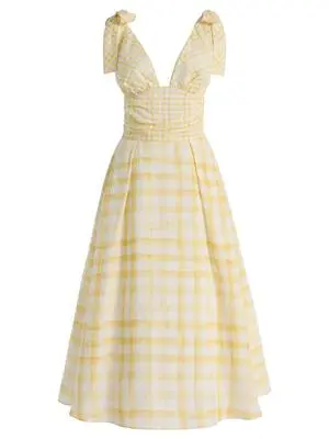 Rosie Assoulin Gingham Midi Dress With Bow Detail - Yellow