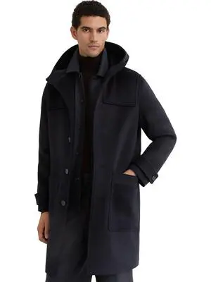 REISS Wool-blend Hooded Duffle Coat - Navy