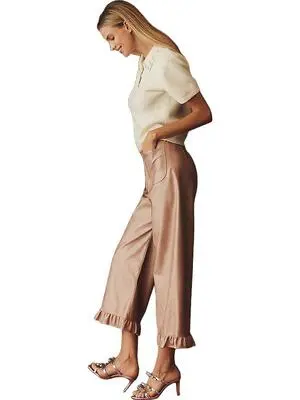 Maeve Colette Crop Metallic Faux Leather Pants - Pink Metallic