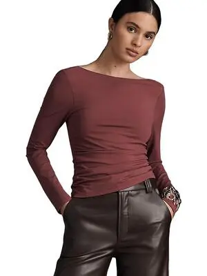 Anthropologie Scooped-back Long-sleeve Top - Soft Rose Taupe